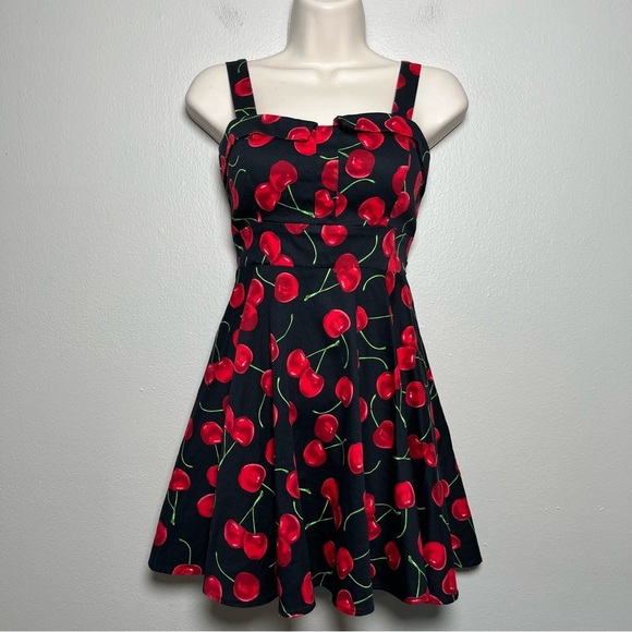 Vintage | Dresses | Vtg 9s Women Dress Xs Black Red Cherry Pinup Doll ...